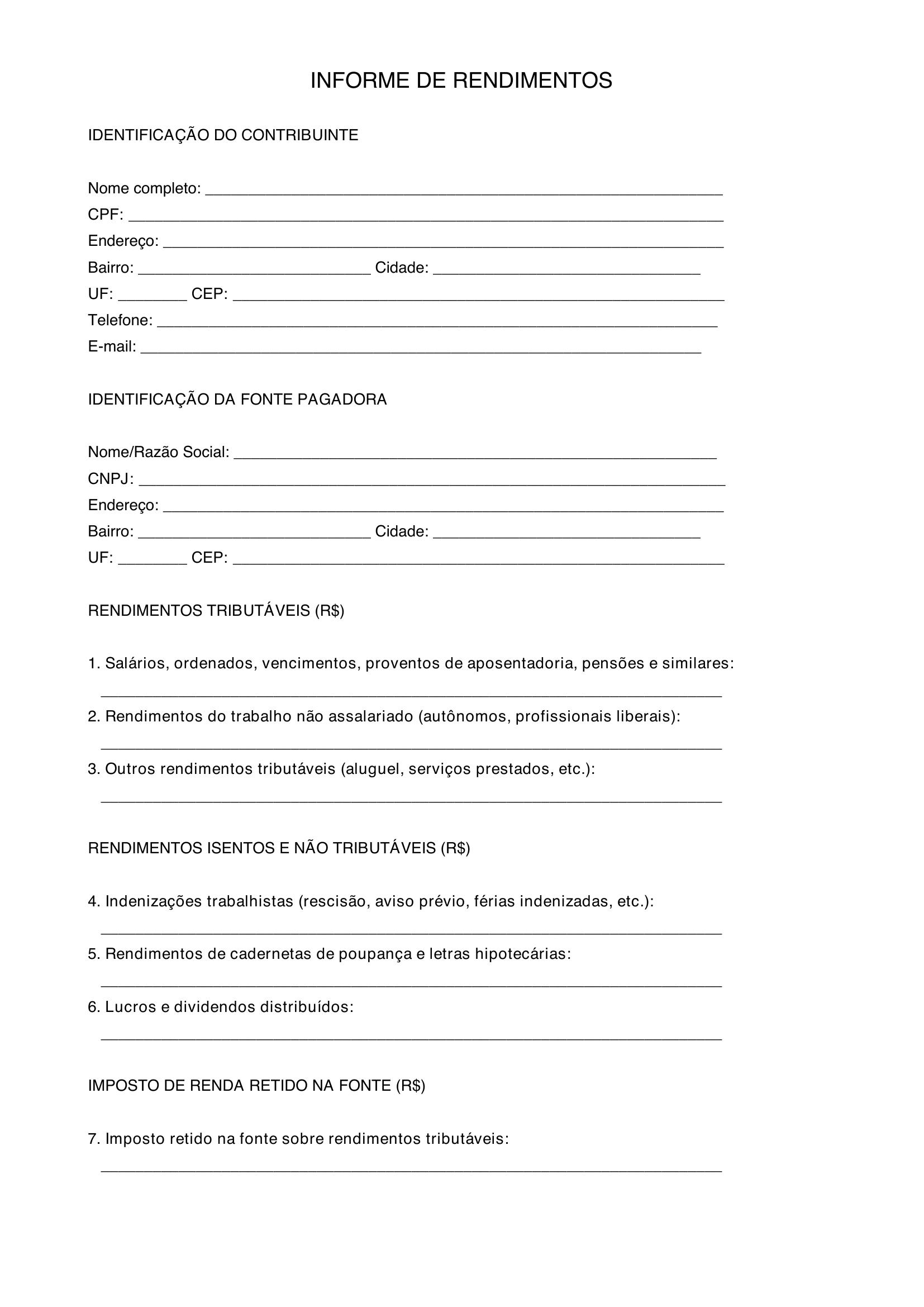 Informe De Rendimentos Modelo