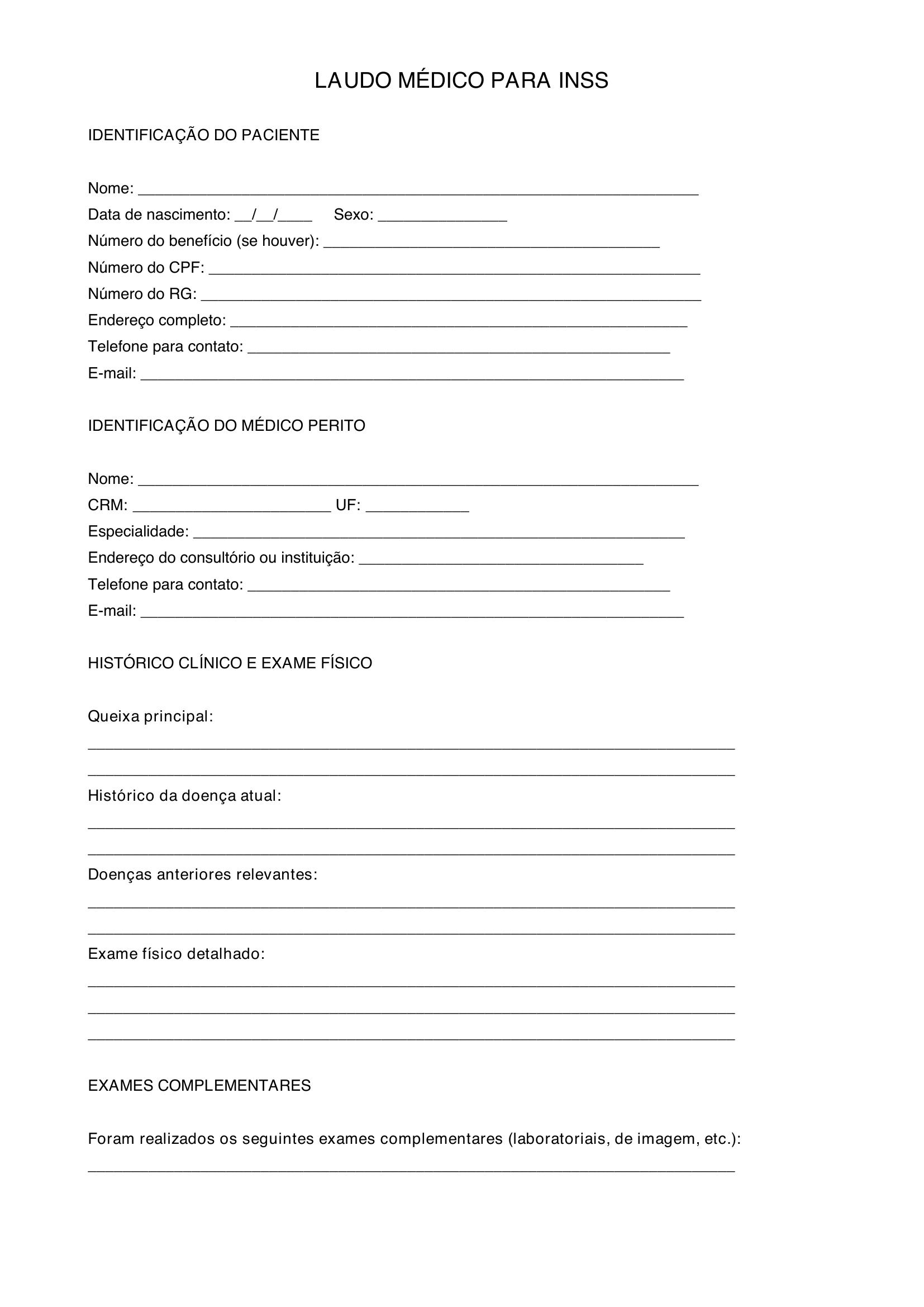 Modelo De Laudo Medico Para Inss
